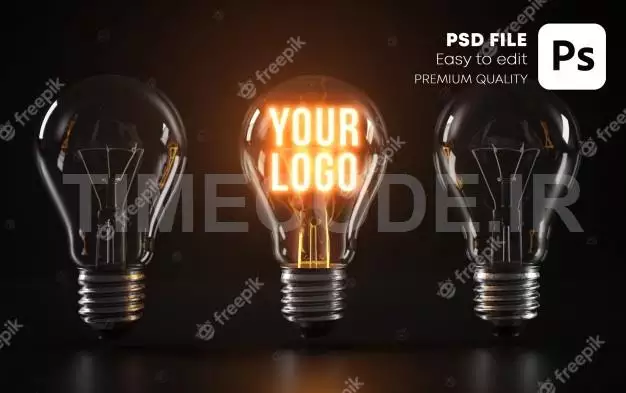 دانلود موکاپ لوگو Standout Glowing Bulb Logo Mockup – تایم کد