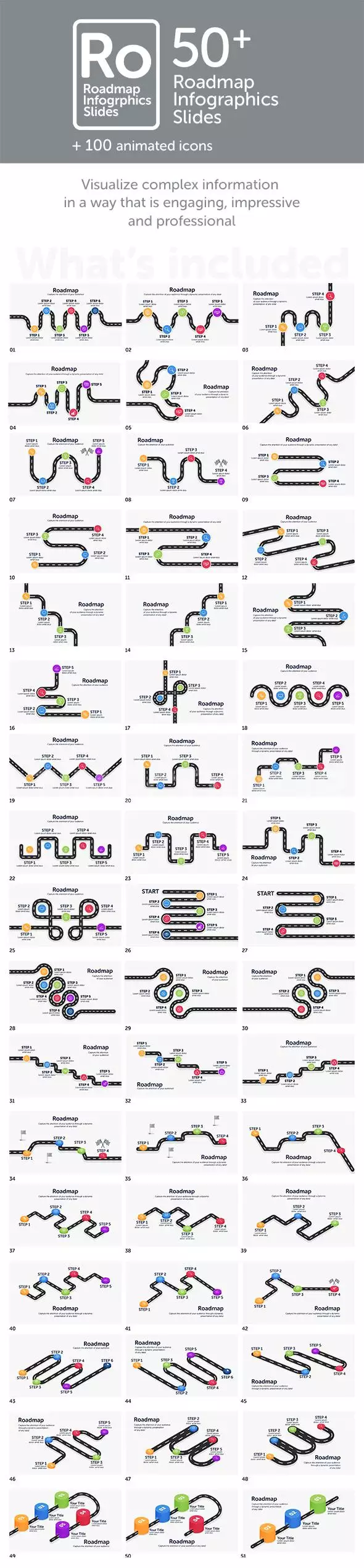 دانلود پروژه آماده افتر افکت : پکیج نمایش مسیر راه Roadmap Infographic ...