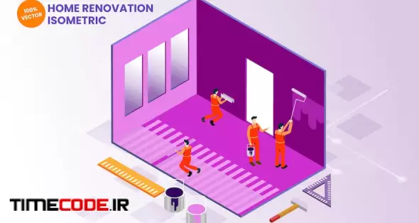 دانلود وکتور ایزومتریک شرکت بازسازی خانه Isometric Home Renovation Vector Illustration 28234 ...