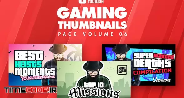 دانلود کاور لایه باز کانال گیم یوتیوب Gaming Youtube Thumbnails Pack – تایم کد