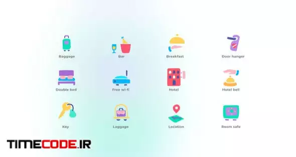 دانلود پروژه آماده افتر افکت : آیکون انیمیشن هتل Hotel Service - Icons Set – تایم کد