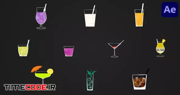 دانلود پروژه آماده افتر افکت : استیکر لیوان نوشیدنی Cocktail Animated Stickers – تایم کد