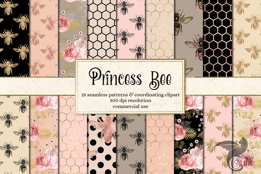 دانلود 18 پترن با طرح لانه زنبور Princess Bee Digital Paper – تایم کد