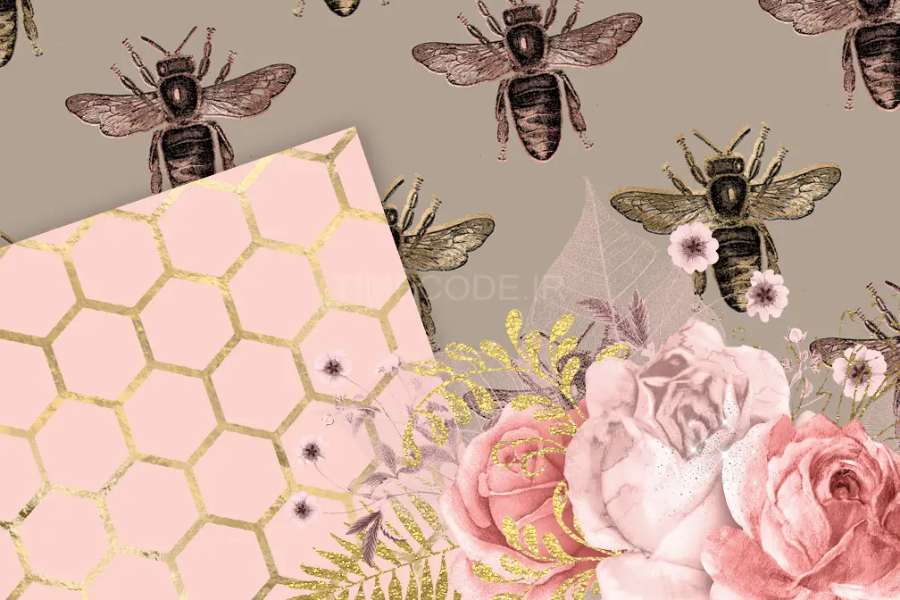 دانلود 18 پترن با طرح لانه زنبور Princess Bee Digital Paper – تایم کد