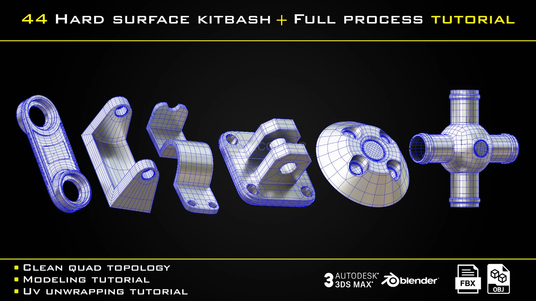 آموزش ساخت قطعات مکانیکی در بلندر 44 Hard Surface Kitbash + Full Process Tutorial – تایم کد