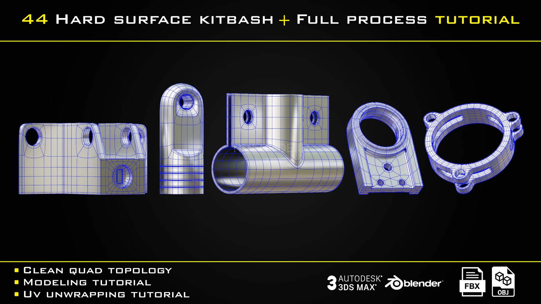 آموزش ساخت قطعات مکانیکی در بلندر 44 Hard Surface Kitbash + Full Process Tutorial – تایم کد