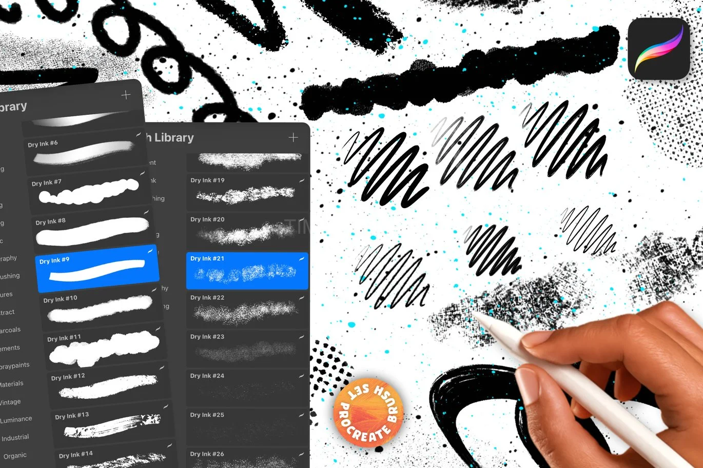 ۳۰ براش جوهر برای پروکریت 30 Dry Ink Procreate Brush Set – تایم کد