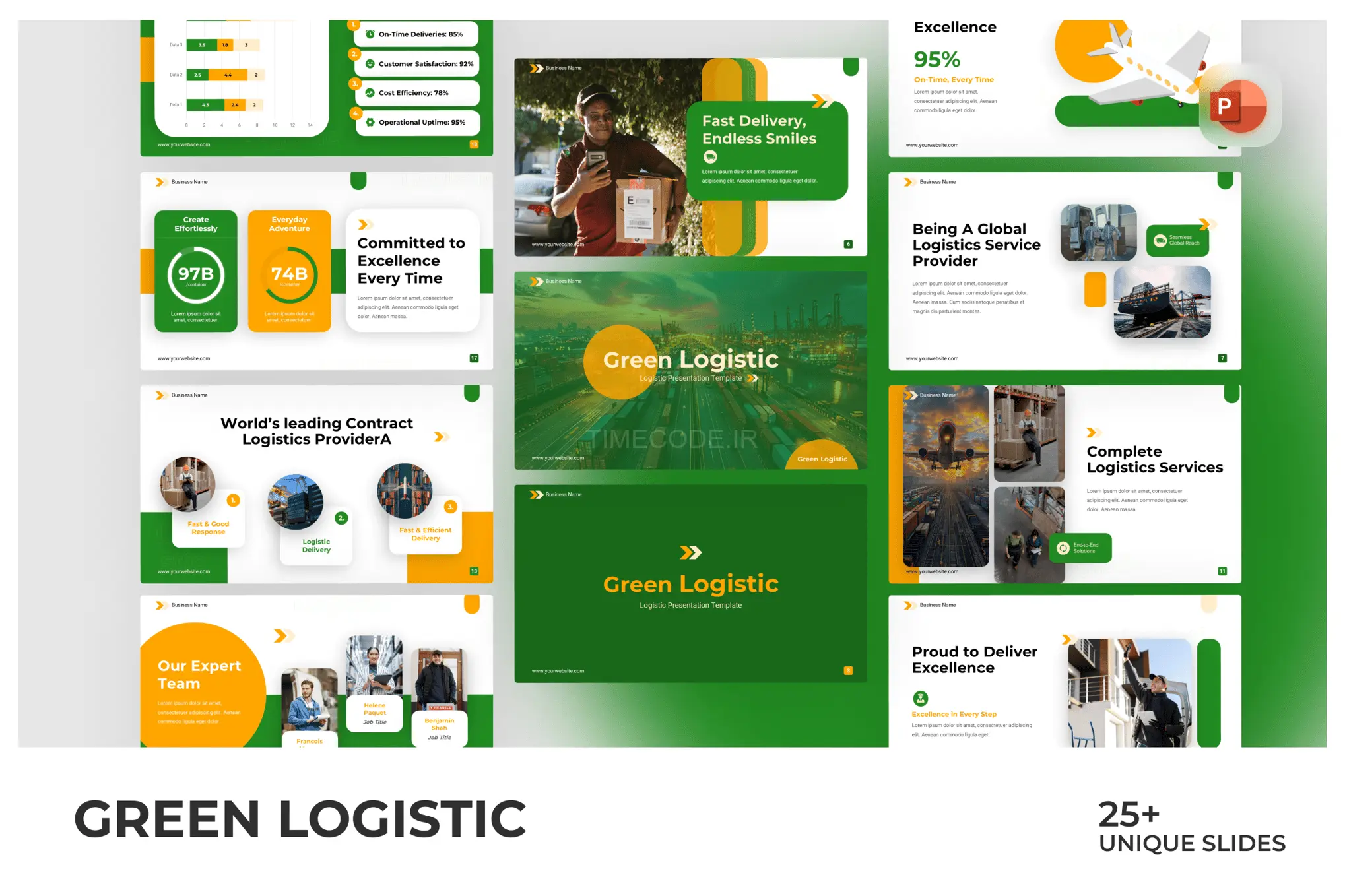 قالب پاورپوینت لجستیک سبز Green Logistic PowerPoint – تایم کد