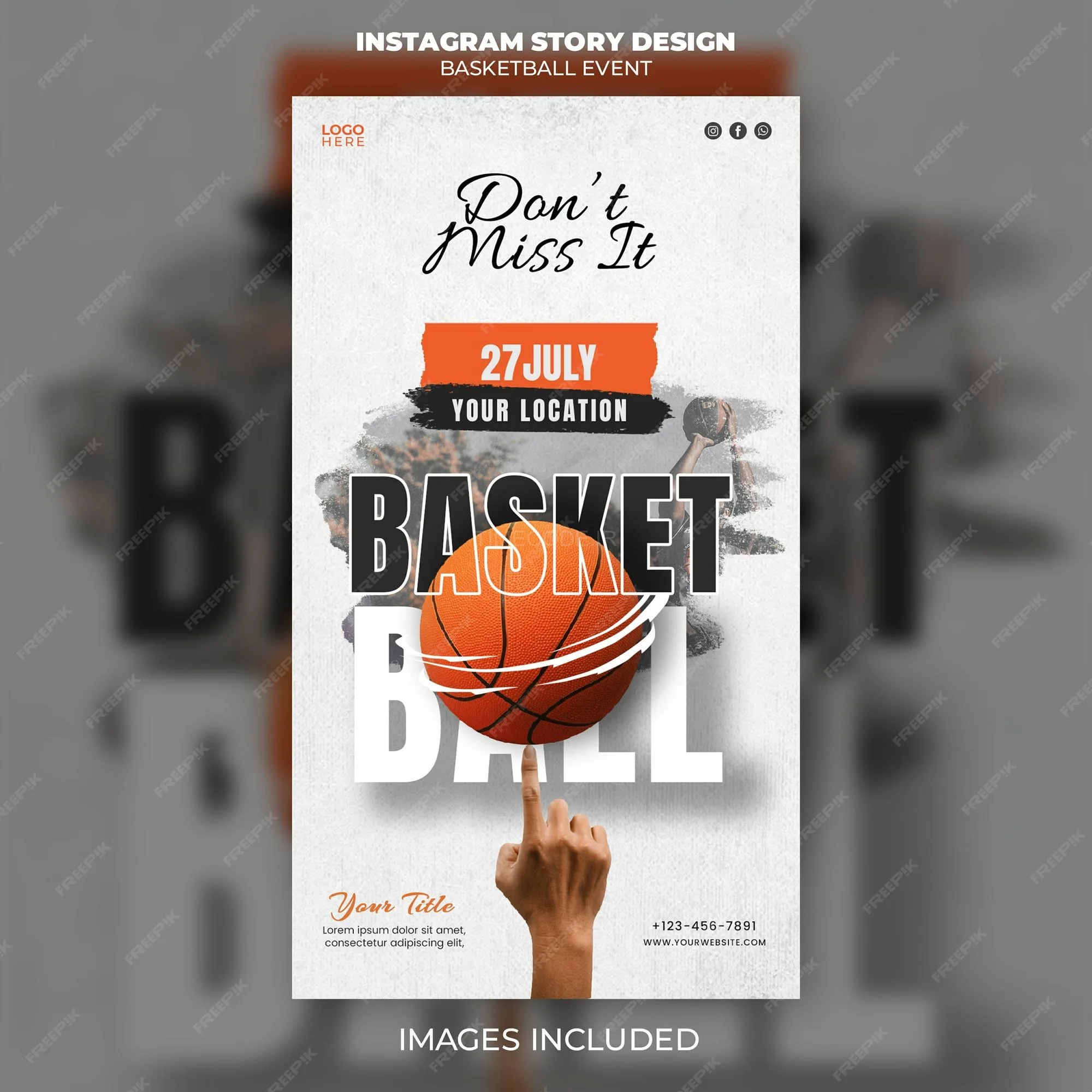 قالب استوری اینستاگرام برای مسابقات بسکتبال Basketball Tournament ...