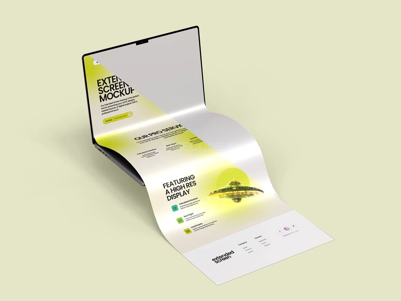 موکاپ نمایش لپ‌تاپ با اسکرول طولانی و کشیده Long Scroll Extended Laptop ...