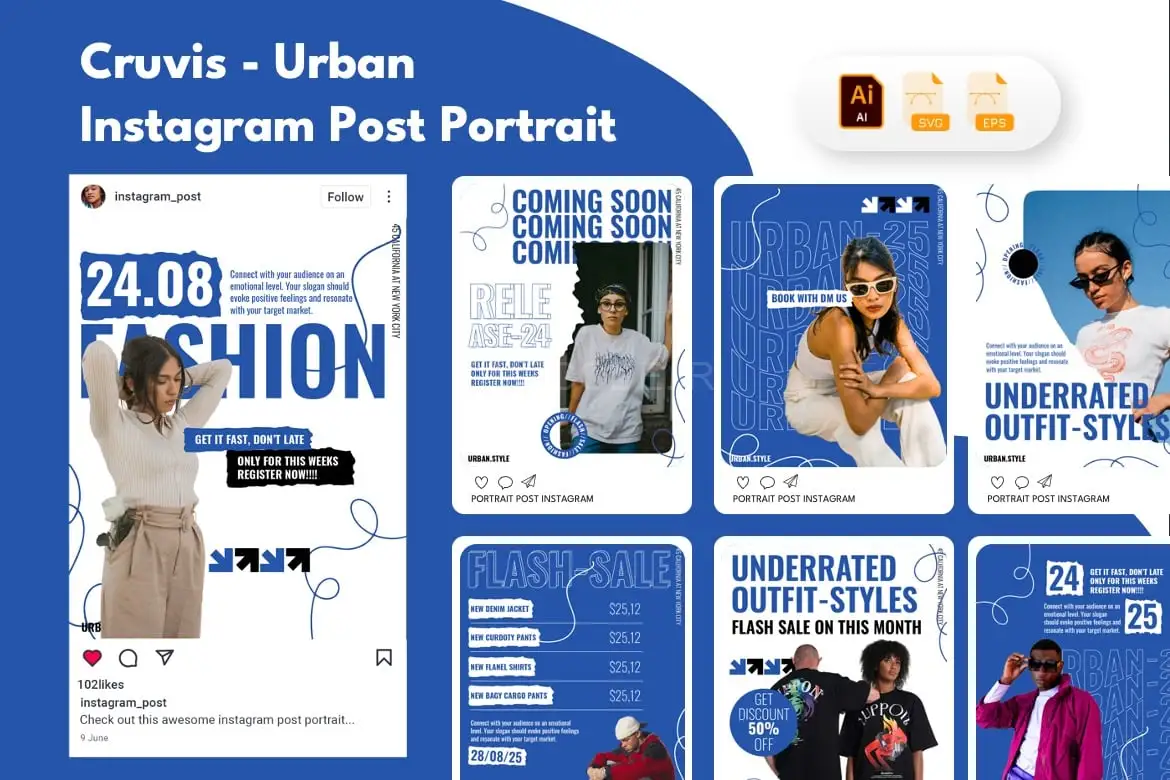 قالب پست اینستاگرام پوشاک Cruvis - Urban Instagram Post Portrait ...
