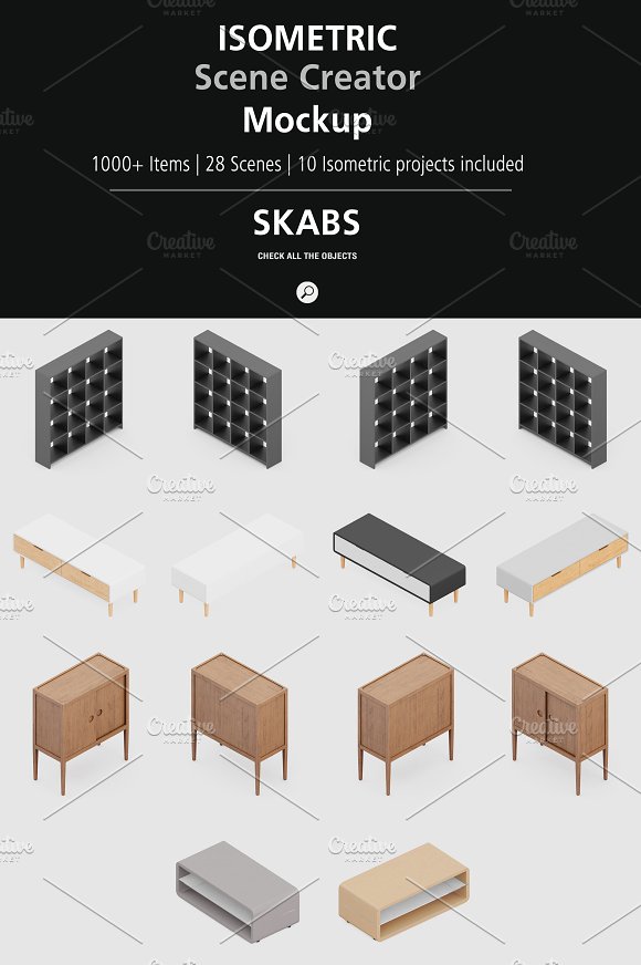 دانلود مجموعه عظیم از موکاپ ایزومتریک Isometric Scene Creator Mockup – تایم کد