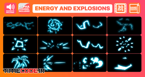 دانلود پروژه آماده افترافکت : المان کارتونی انفجار و صاعقه Energy And Explosion Elements ...
