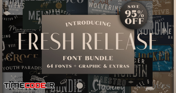 دانلود مجموعه ۶۴ فونت انگلیسی FRESH RELEASE Font Bundle 3533058 – تایم کد